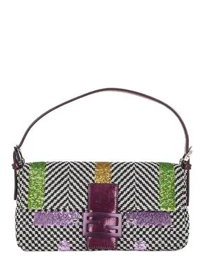 Fendi Embroidered Tweed Baguette Shoulder Bag - Multi
