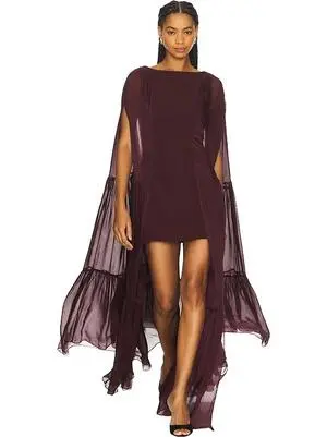 LA FUORI Coralia Gathered Cape Dress - Bordeaux