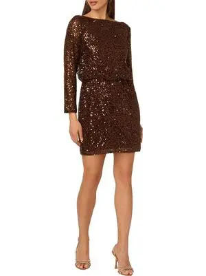 Adrianna Papell Sequin Long Sleeve Mini Dress - Timber