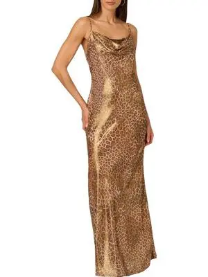 Adrianna Papell Foiled Leopard Print Chiffon A-line Dress - Brown Multi