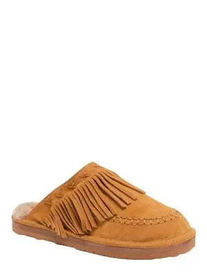 Free People Fallon Fringe Faux Fur Mule Slipper - Toffee Suede