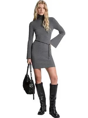MICHAEL KORS Wool-Blend Belted Mini Dress