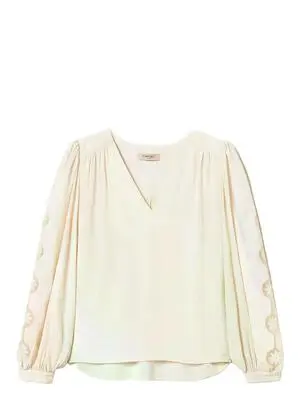 TWINSET Embroidered Puff-sleeve Blouse - Neutrals