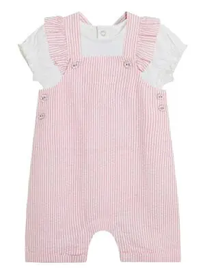 JOJO MAMAN BEBE Cotton Shirt And Overalls Set - Pink
