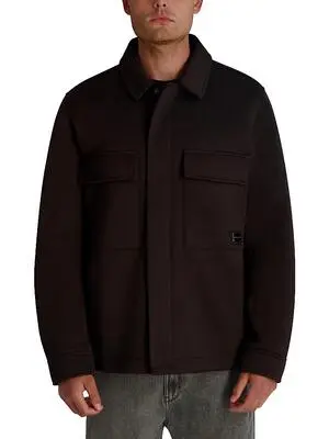 Karl Lagerfeld Paris Twill Collared Shirt Jacket Brown