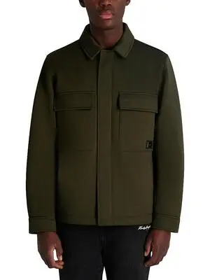 Karl Lagerfeld Paris Twill Collared Shirt Jacket Olive
