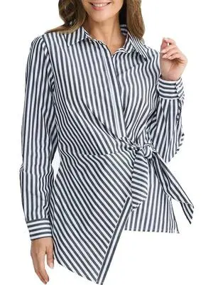 BRAVE+TRUE Nova Side Tie Shirt - Black W White Stripe