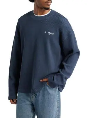 ALLSAINTS Sect Waffle Knit Sweatshirt Moonstone Blue