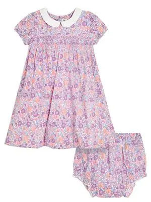JOJO MAMAN BEBE Tropical Floral Smocked Dress & Bloomers Set - Lilac