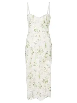 Monique Lhuillier Floral Lace Corset Dress - White