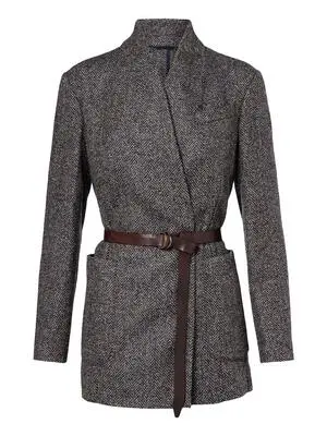 Brunello Cucinelli Herringbone Monili Wool-blend Tweed Blazer - Grey
