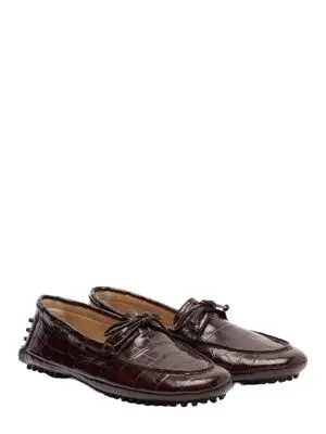 LE MONDE BERYL Le Monde Beryl Coco Brown Croc-Effect Leather Driving Shoes