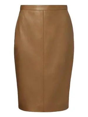 Saint Laurent Cassandre Leather Pencil Skirt - Beige