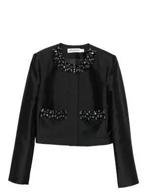 SELF-PORTRAIT Taffeta Embellished Trim Jacket - Black