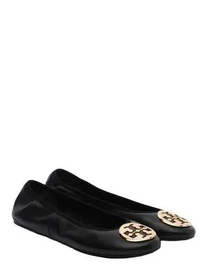 Tory Burch Reva Travel Leather Ballet Flats Black
