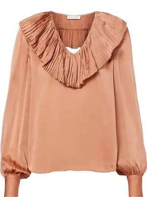 Ulla Johnson Liese Pleated Silk Satin Blouse - Pink