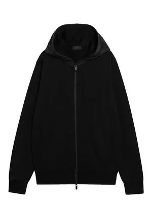 Moncler Zip-up Cardigan With Nylon Hood - Black
