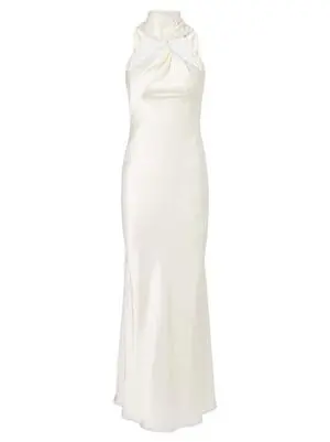 Attico Gathered Halterneck Gown - White