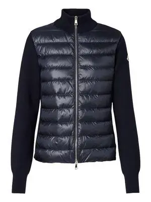 Moncler Down-paneled Virgin Wool Cardigan - Blue