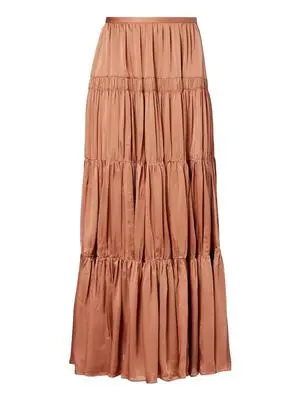 Ulla Johnson Gaelle Tiered Silk Satin Maxi Skirt - Pink