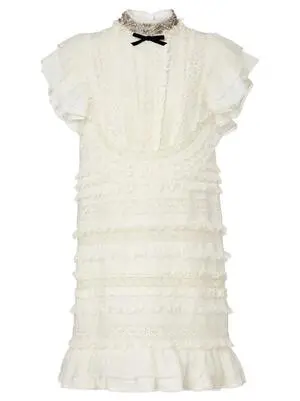 Valentino Garavani Ruffled Lace And Linen Minidress - White