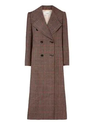 Chloé Checked Double-breasted Virgin Wool Coat - Brown