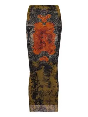 JEAN PAUL GAULTIER Médaillon Printed Mesh Midi Skirt - Multicoloured