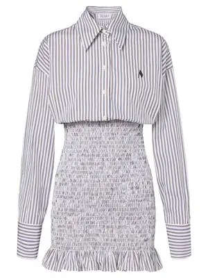 Attico Striped Ruched Cotton Shirt Dress - Multicoloured