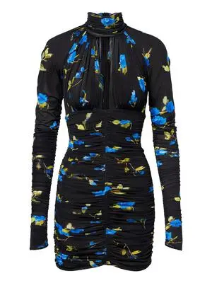 Blumarine Cutout Floral Jersey Minidress - Black