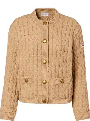 Moncler Cable-knit Cotton-blend Cardigan - Beige