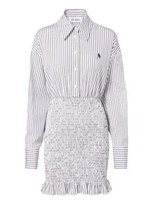 Attico Striped Ruched Cotton Shirt Dress - Multicoloured