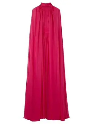 Zuhair Murad Cape-effect Gathered Silk-chiffon Gown - Red
