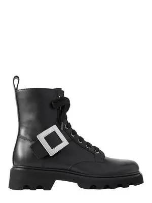 ROGER VIVIER Viv Rangers Buckled Leather Ankle Boots - Black