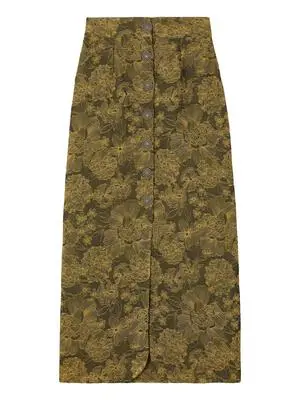 DESTREE Ivan Embroidered Twill Maxi Skirt - Green