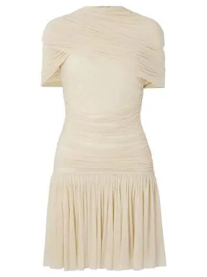 Magda Butrym Cape-effect Draped Ruched Jersey Mini Dress - Neutrals
