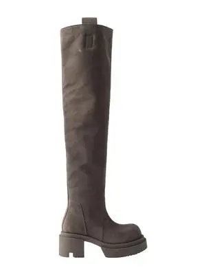 Rick Owens Wader Bogun Suede Over-the-knee Platform Boots - Brown