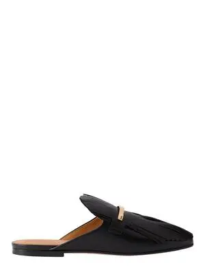 TOD'S Embellished Fringed Leather Slippers - Black