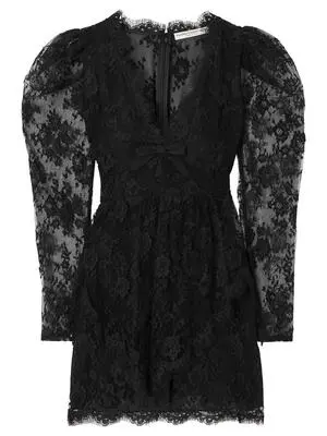 Alessandra Rich Bow-embellished Cotton-blend Lace Mini Dress - Black
