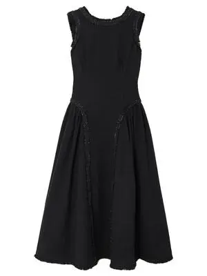 SELF-PORTRAIT Open-back Metallic-trimmed Bouclé-tweed Midi Dress - Black