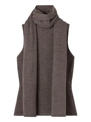 Staud Canal Wool Turtleneck Top With Detachable Scarf - Brown
