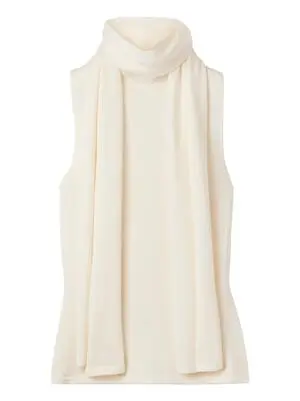 Staud Canal Scarf-detailed Wool Turtleneck Top - Neutrals
