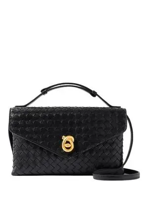 Bottega Veneta Knot Lock Medium Intrecciato Leather Shoulder Bag - Black