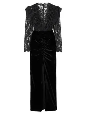 Alessandra Rich Bow-detailed Velvet And Lace Gown - Black