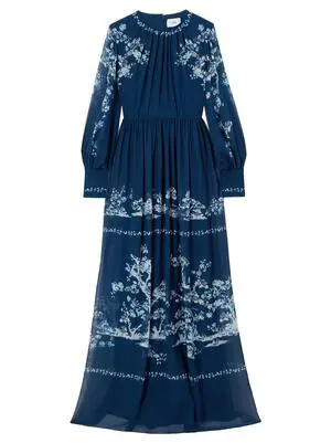 Erdem Printed Silk-voile Gown - Blue