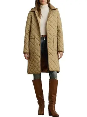 Ralph Lauren Diamond Quilted Hooded Coat - Birch Tan