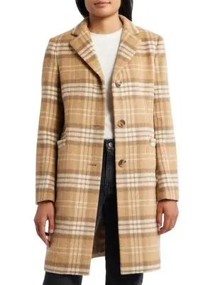 Ralph Lauren Longline Wool Blend Coat - Camel Plaid