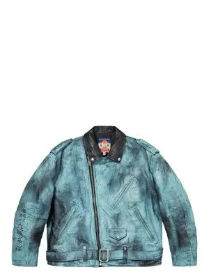 Supreme X Blackmeans Painted Leather Motorcycle Jacket - Green