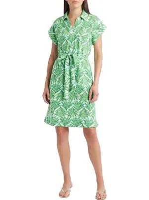 LILLY PULITZER® Emersyn Belted Shirtdress - Green Cross Grain Shady Babe