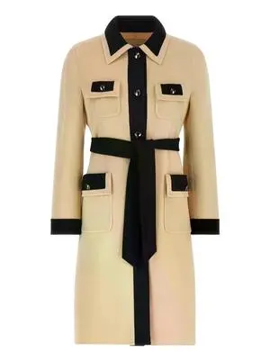 VALENTINO Belted Contrast-Trim Coat