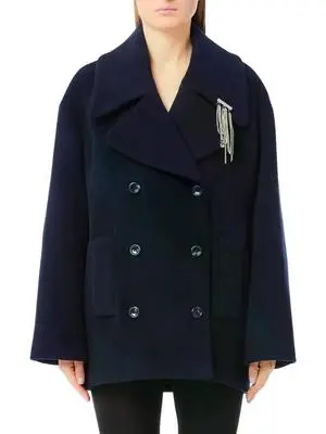 Liu Jo Double-breasted Pea Coat With Chain Embellishment - Blue